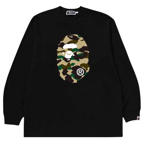 A Bathing Ape 1st Camo Ape Head Relaxed Fit Long Sleeve Tee black ...