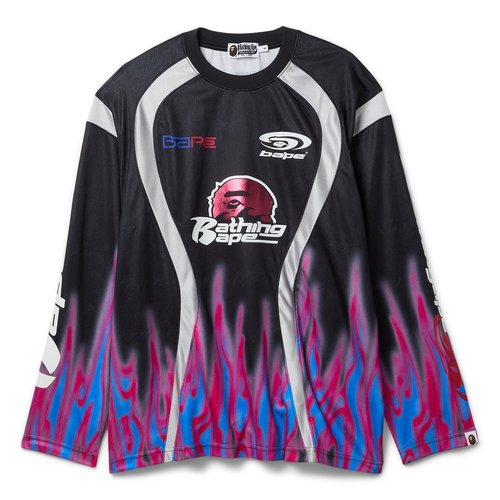A Bathing Ape Flame Pattern Multilogo Relaxed Fit Football Jersey ...