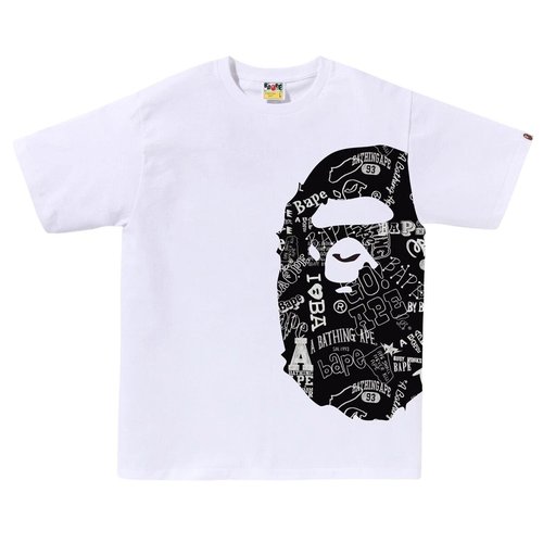 A Bathing Ape Hand Draw Pattern Side Big Ape Head Tee white black ...