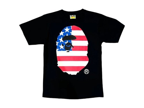A Bathing Ape USA Flag Ape Head Tee Shirt 'Black' | Solesense