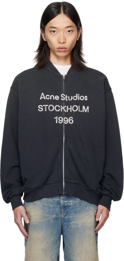 Acne Studios Black Zip Logo Sweatshirt 'Bm0 Faded Black' - CI0189- | Solesense