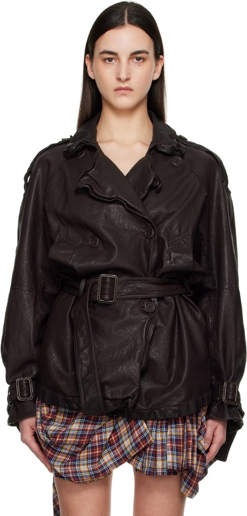 Acne Studios Brown Belted Leather Jacket 'ADM Dark Brown' - A70188 ...