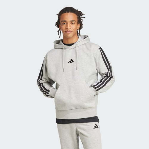 adidas Essentials 3-Stripes Fleece Hoodie 'Medium Grey Heather/Black ...