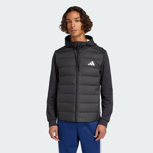 adidas Essentials Hybrid Down Hooded Jacket 'Black' - JD1036 | Solesense