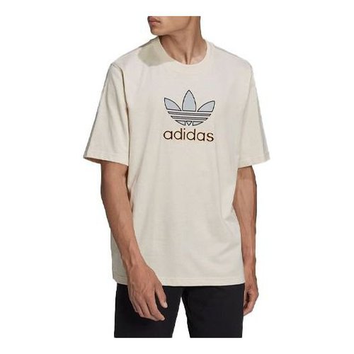 adidas Logo Printing Loose Casual Round Neck Short Sleeve Light Brown T ...
