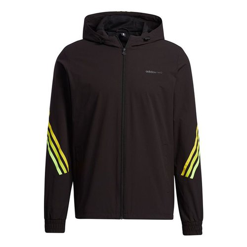 adidas neo M Fav 3s Wb 2 Stripe Sports hooded Logo Jacket Black 'Multi-Color' - GP5659 | Solesense