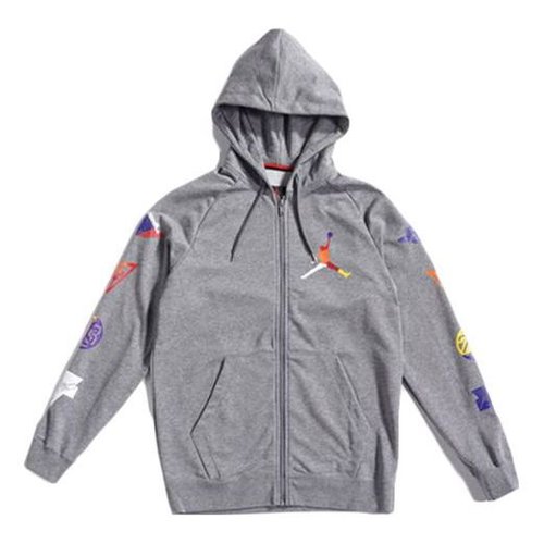 Air Jordan Colorful Logo Zipper Gray Hooded Jacket 'Grey' - CJ7880-091 ...