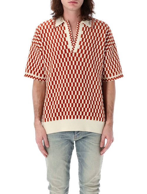 AMIRI Checkered Oversized Polo - AMKNPO1057BURNTORAN | Solesense