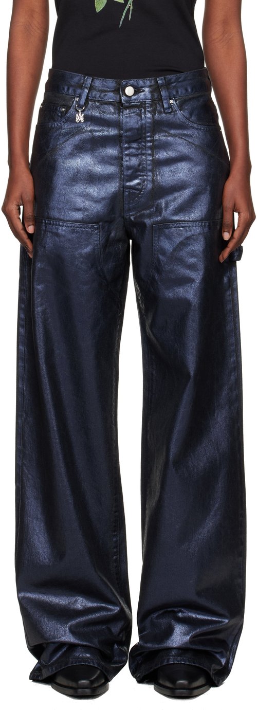 AMIRI Navy Coated Denim Carpenter Jeans 'Wet Shimmer' - AWDNGH1027 ...