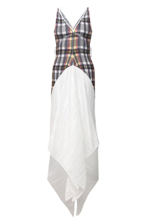 Burberry Ladies Canary Check Panel Satin Plisse Gown 'Yellow' - 4566375 ...