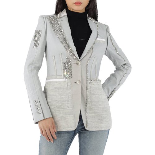 Burberry Melange Technical Linen Blazer with Crystal Embroidery 'Grey ...