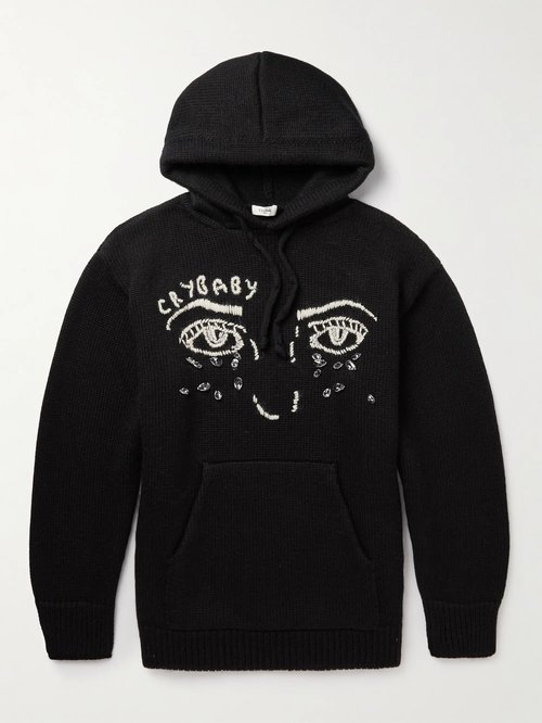 CELINE Embroidered Embellished Wool and Alpaca-Blend Hoodie '38Ow ...