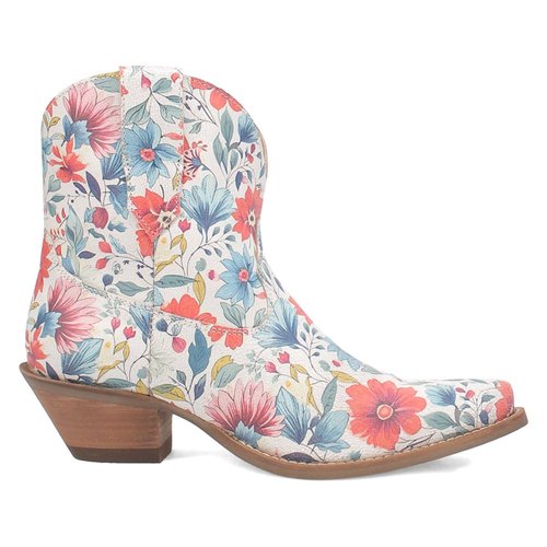 Dingo Pixie Rose Floral Leather Snip Toe Pull On Cowboy Booties 'Multi ...