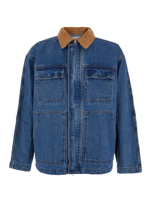 Dunst Blue Jacket With COntrast Collar And Patch Pockets On The Chest ...