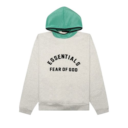 Fear of God Essentials Nylon Fleece Hoodie 'Light Heather Grey/Mint ...