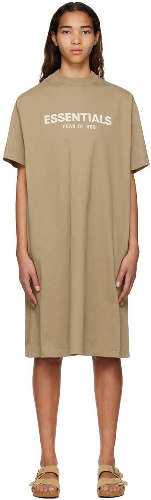 Fear of God ESSENTIALS Tan Cotton Mini Dress 'Oak' - 125BT213045FW ...