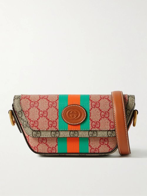 Gucci GG Mini Leather-Trimmed Monogrammed Coated-Canvas Messenger Bag ...