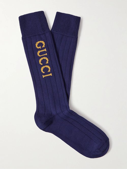 Gucci Logo-Jacquard Ribbed Stretch Cotton-Blend Socks '4000' - 732697 ...