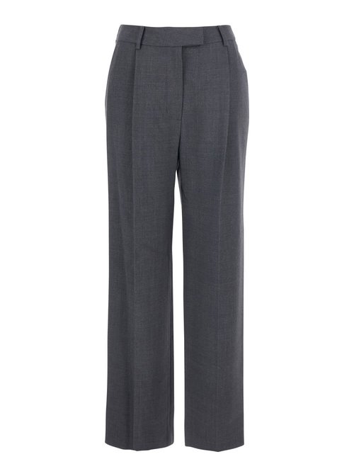 Low Classic Grey Pants With Buckled Belt On The Rear And Wide Leg In ...