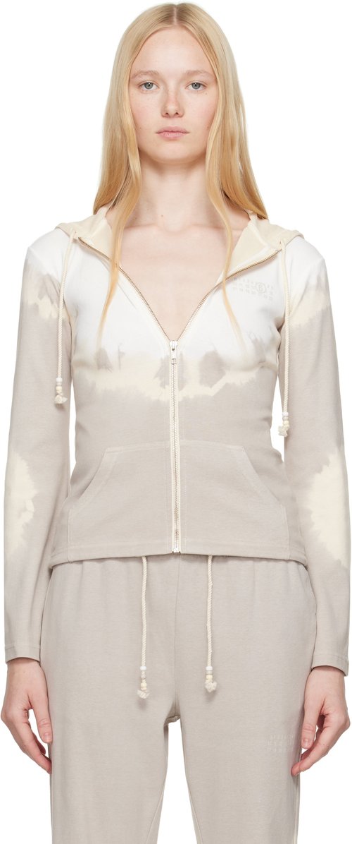 MM6 Maison Margiela Gray & Off-White Interlock Cotton Jersey Hoodie ...