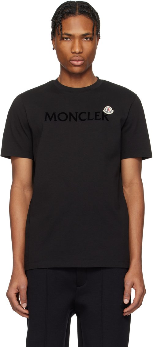 Moncler Black Flocked Logo Cotton T-shirt - K10918C000758390T999 ...