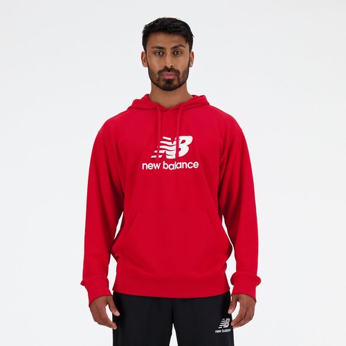 New Balance French Terry Stacked Logo Pullover Hoodie 'White/Red ...