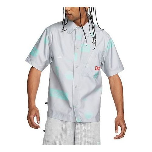 Nike Alphabet Printing single breasted lapel Short Sleeve Shirt Gray ...