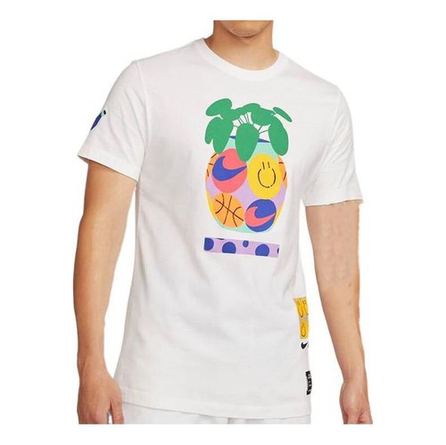 Nike Smiling Face Pattern Printing Logo Breathable Round Neck Short Sleeve White T-Shirt 'Multi ...
