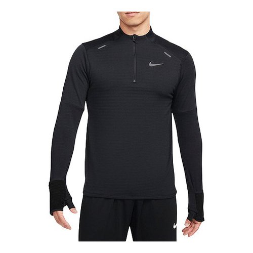 Nike Sports Logo Solid Color Stand Collar Long Sleeves Black T-Shirt ...