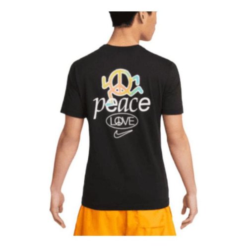 Nike Sportswear Back Alphabet Geometry Printing Sports Round Neck Short Sleeve Black 'Multi ...