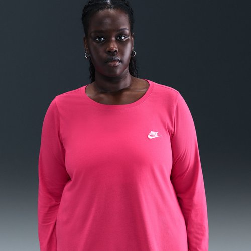 Nike Sportswear Club Long-Sleeve T-Shirt Plus Size 'Rush Pink/White ...