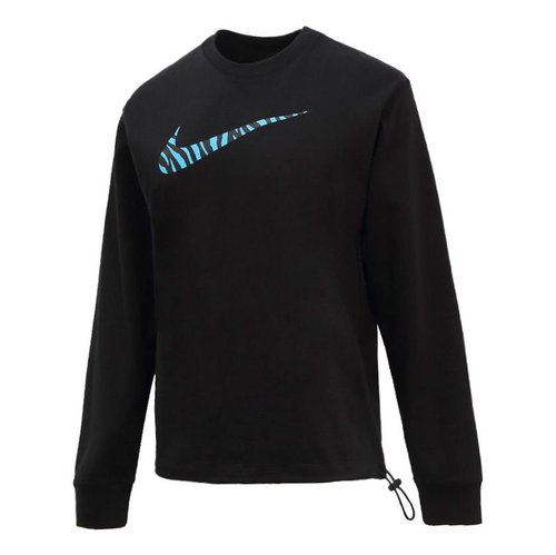 Nike Sportswear Icon Clash Zebra Printing Pattern Sports Round Neck Long Sleeves Black Hoodie ...