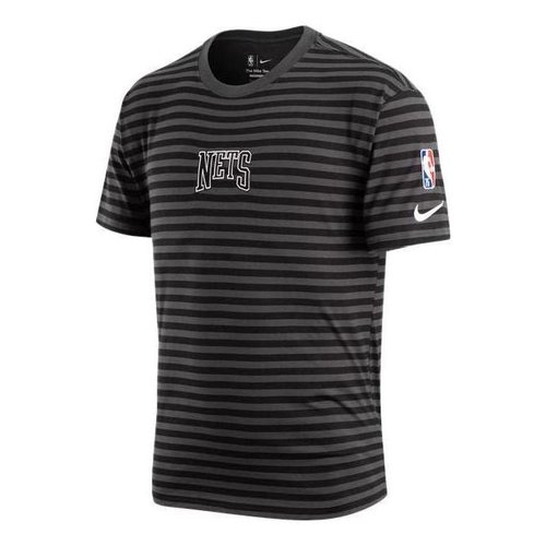 Nike Stripe Alphabet Printing Round Neck Pullover Short Sleeve Brooklyn Nets Black T-Shirt ...