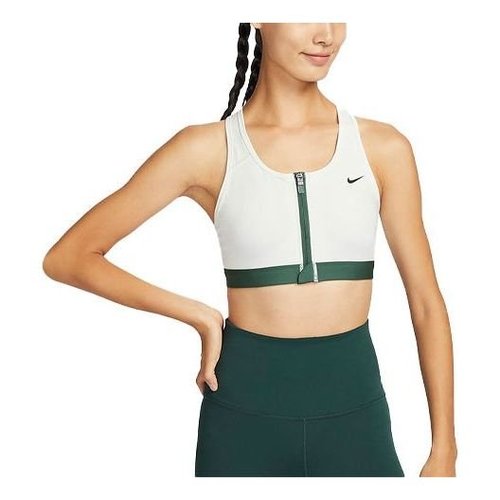 Nike Swoosh Medium-Support Padded Zip-Front Sports Bra 'White Green ...