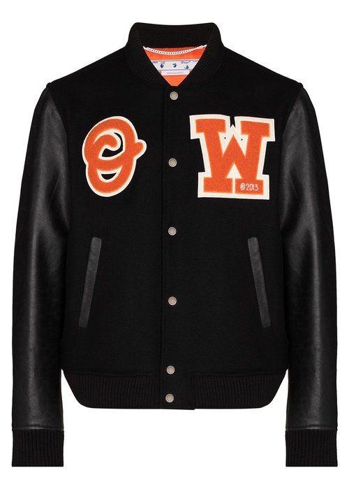 OFF-WHITE OFFWHITE Logo Patch Varsity Jacket 'Black/Orange' - OMJA059C99LEA0031020 | Solesense