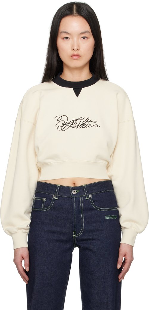 OFF-WHITE Script Crop Sweatshirt 'White Asparagus ...