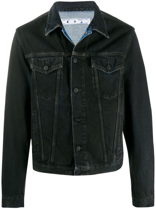 OFF-WHITE Stencil Arrows Denim Jacket 'Black/Medium Blue' | Solesense