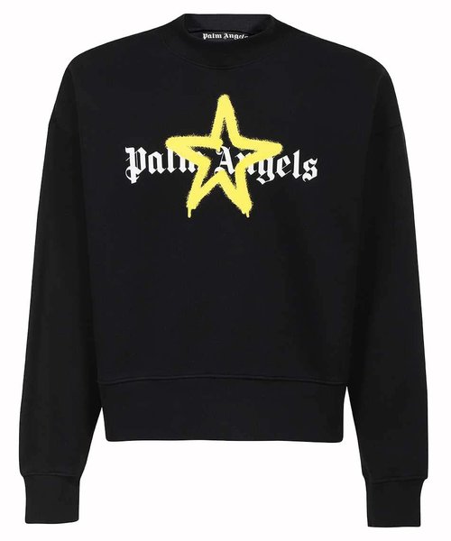 Palm Angels Spray Star Logo Sweatshirt 'Black/Yellow ...