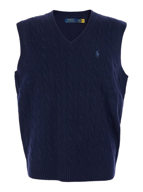 Polo Ralph Lauren Blue Vest With V Neck And POny Embroidery On The ...