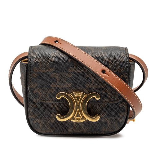 Pre-owned CELINE Mini Triomphe Coated Canvas Triomphe Crossbody Ladies ...