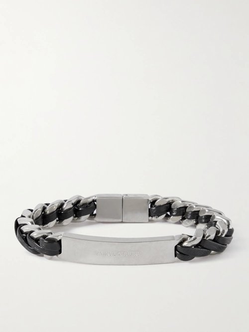 Saint Laurent Logo-Engraved Silver-Tone and Leather Bracelet '8163 ...