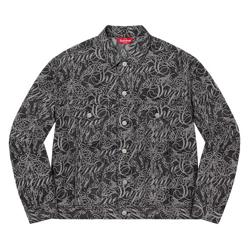 Supreme Script Jacquard Denim Trucker Jacket 'Washed Black' - FW22J83 ...