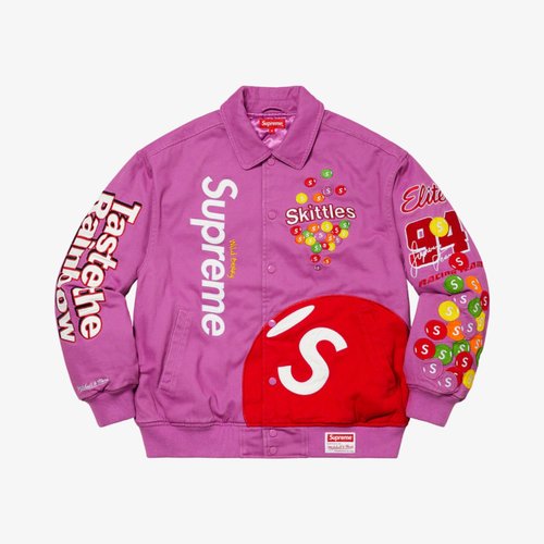 Supreme x Skittles x Mitchell & Ness Varsity Jacket Purple FW21 ...