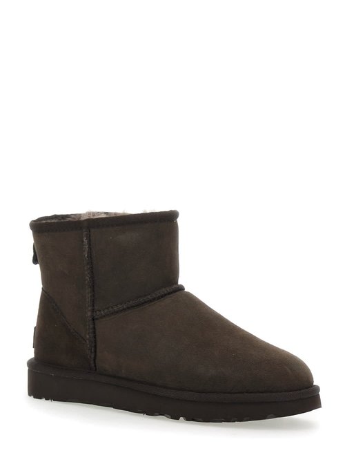 UGG classic Mini Brown Ankle Boots With Logo Patch On The Rear In Suede ...