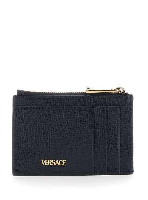 Versace Black Card Holder With Logo Plaque On The Front And Logo ...