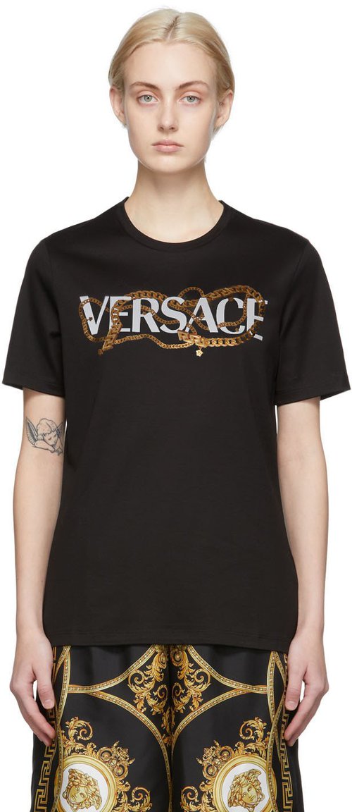 Versace Black Chain Logo T-Shirt 'Black+Multicol' - 1004153_1A02991 ...