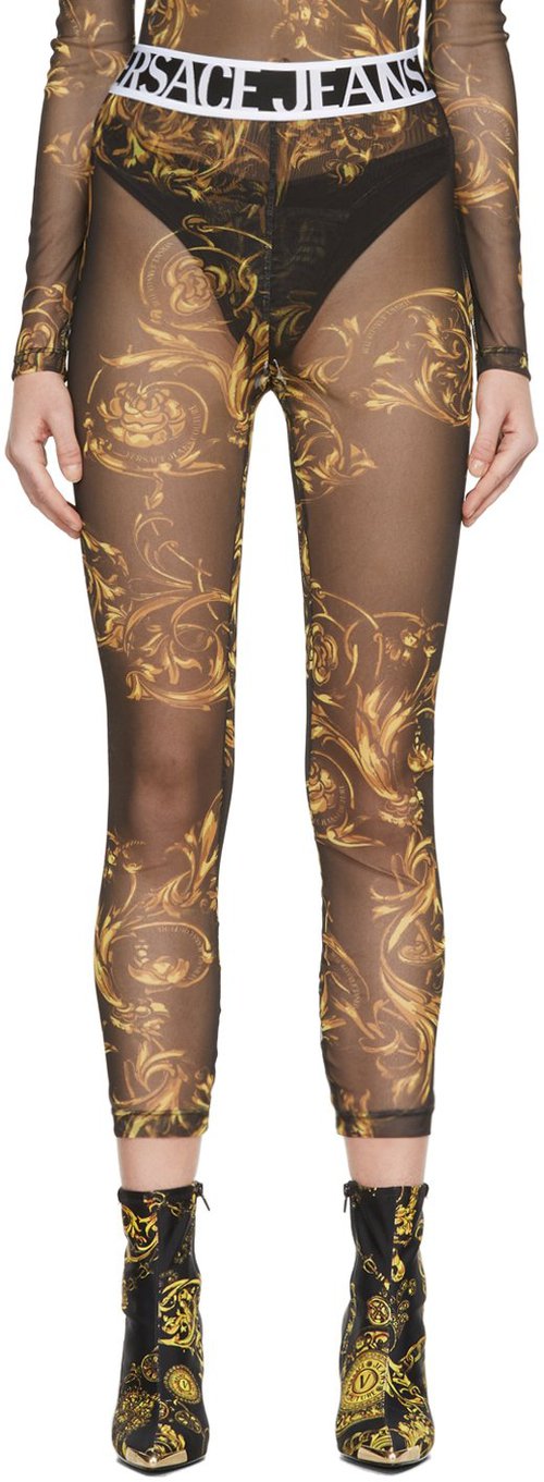 Versace Jeans Couture Black Printed Footless Tights '+ 948 Black' - E72HAC1-1 EJS_54899 | Solesense